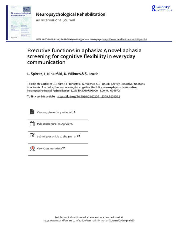 (PDF) Executive functions in aphasia: A novel aphasia screening for ...