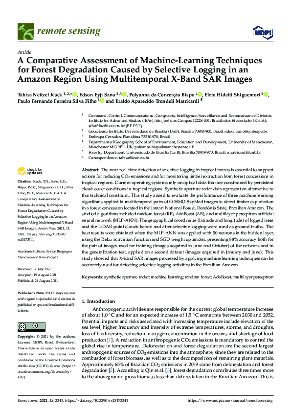 Pdf A Comparative Assessment Of Machine Learning Techniques For Forest Degradation Caused By