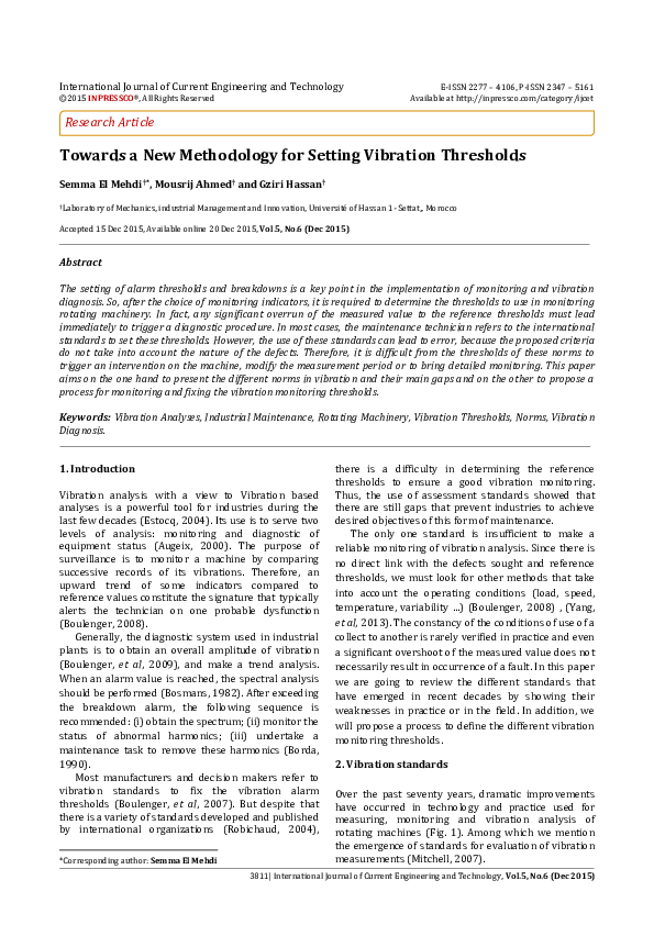 Pdf Towards A New Methodology For Setting Vibration Thresholds