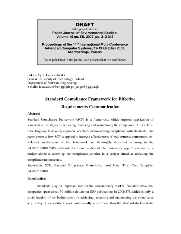 (PDF) Standard Compliance Framework for Effective Requirements ...