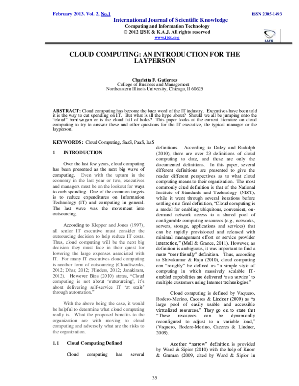 (PDF) Cloud Computing: An Introduction for the Layperson