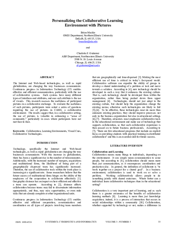 (PDF) Personalizing the Collaborative Learning Environment with Pictures