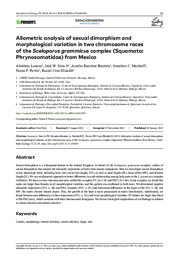 (PDF) Allometric analysis of sexual dimorphism and morphological ...