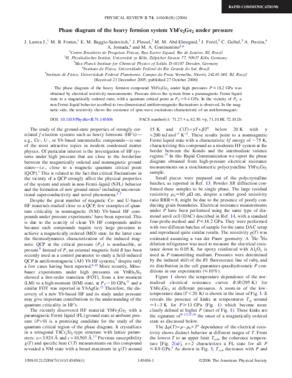 (PDF) Phase diagram of the heavy fermion systemYbFe2Ge2under pressure