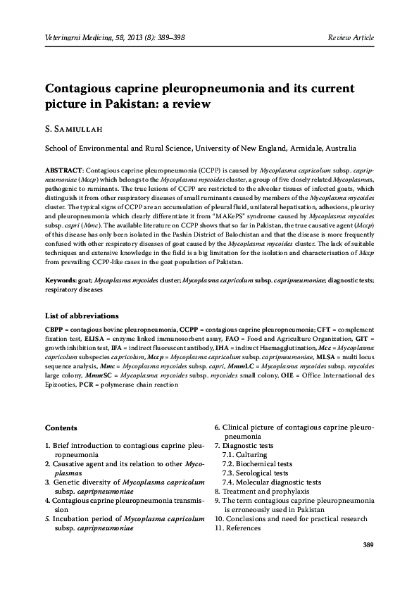 (PDF) Contagious caprine pleuropneumonia and its current picture in ...