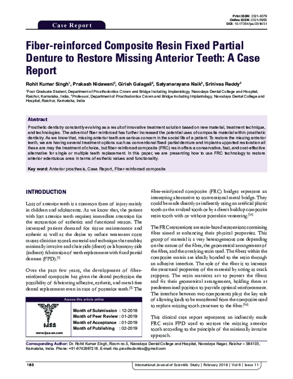 (PDF) Fiber-reinforced Composite Resin Fixed Partial Denture to Restore ...