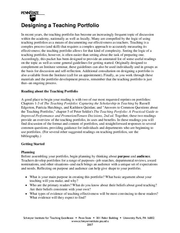 (PDF) The Teaching Portfolio: Capturing the Scholarship in Teaching