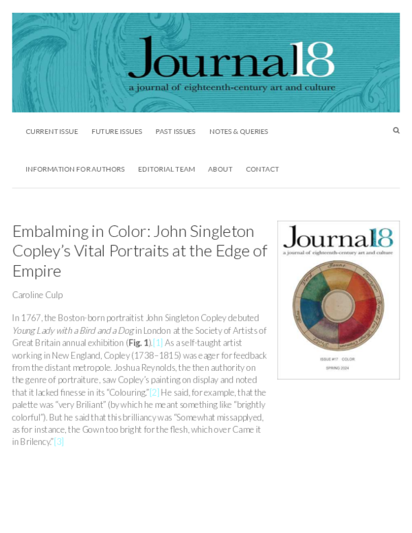 (PDF) Embalming in Color: John Singleton Copley's Vital Portraits at ...