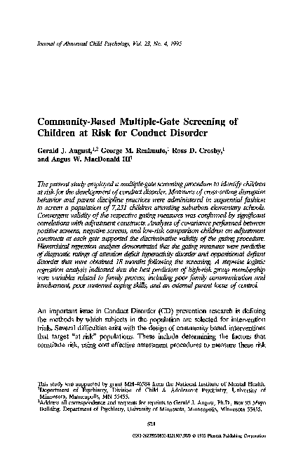 (PDF) Community-based multiple-gate screening of children at risk for ...