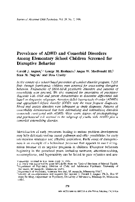 (PDF) Prevalence of ADHD and comorbid disorders among elementary school children screened for ...