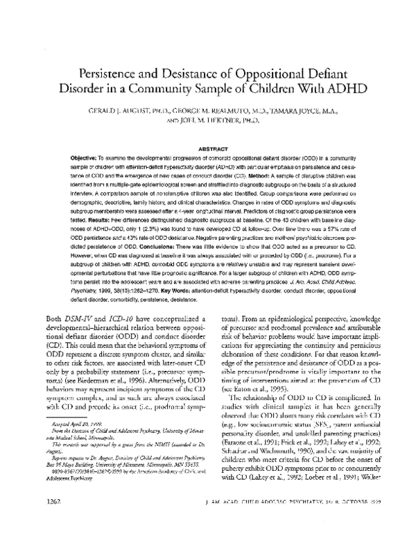 (PDF) Persistence and Desistance of Oppositional Defiant Disorder in a ...