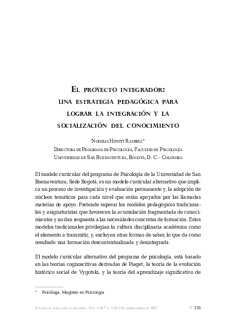 (PDF) El proyecto integrador: una estrategia pedagógica para lograr la integración y la ...
