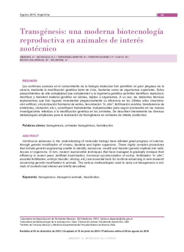 (PDF) Transgénesis Animal: Una moderna biotecnología reproductiva