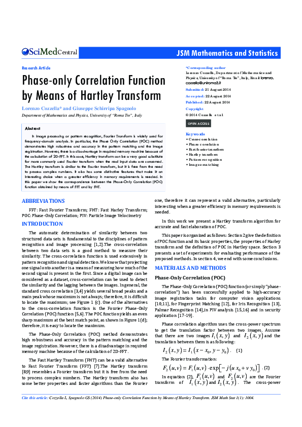 (PDF) Phase-only correlation function by means of Hartley Transform