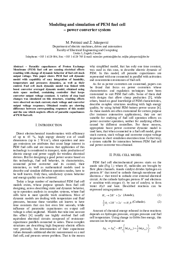 (PDF) Modeling and simulation of PEM fuel cell – power converter system