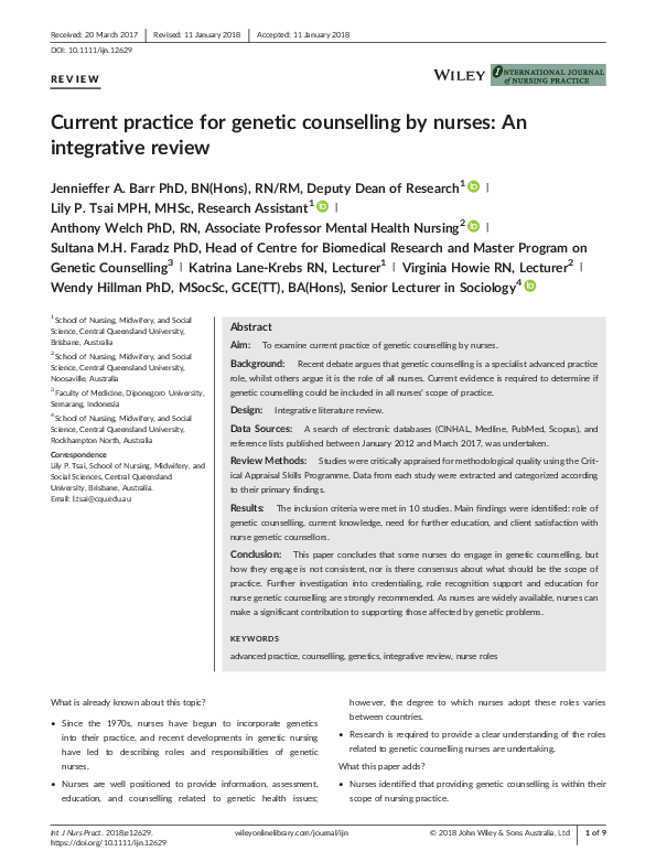 (PDF) Current practice for genetic counselling by nurses: An ...