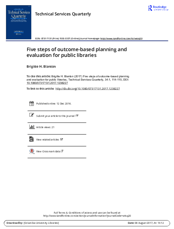 (PDF) Five Steps of Outcome-Based Planning and Evaluation for Public ...