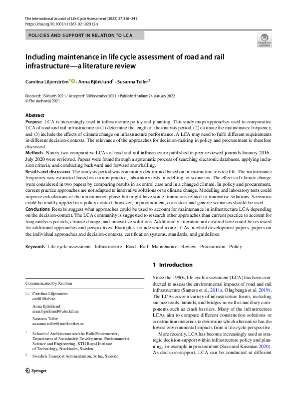 (PDF) Including maintenance in life cycle assessment of road and rail ...