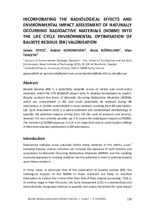 (PDF) Incorporating the radiological effects and environmental impact ...