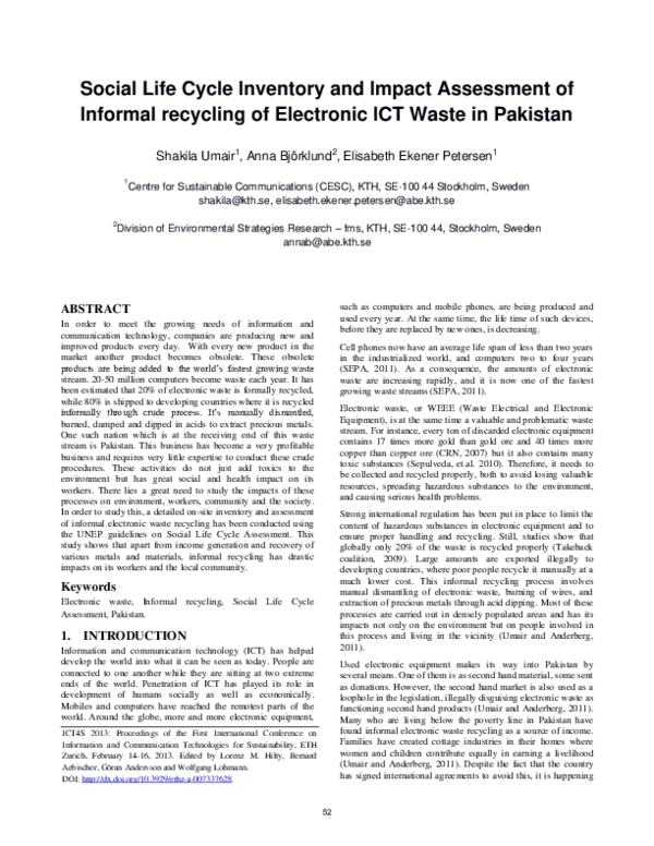 (PDF) Social Life Cycle Inventory and Impact Assessment of Informal ...