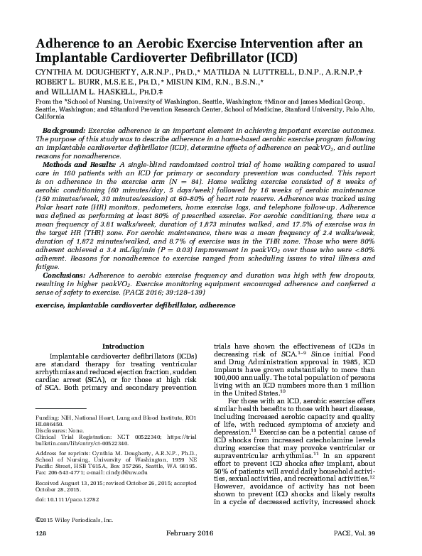 (PDF) Adherence to an Aerobic Exercise Intervention after an Implantable Cardioverter ...