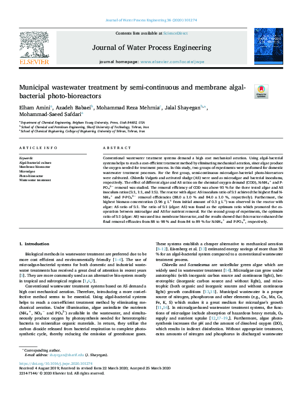 (PDF) Municipal wastewater treatment by semi-continuous and membrane algal-bacterial photo ...