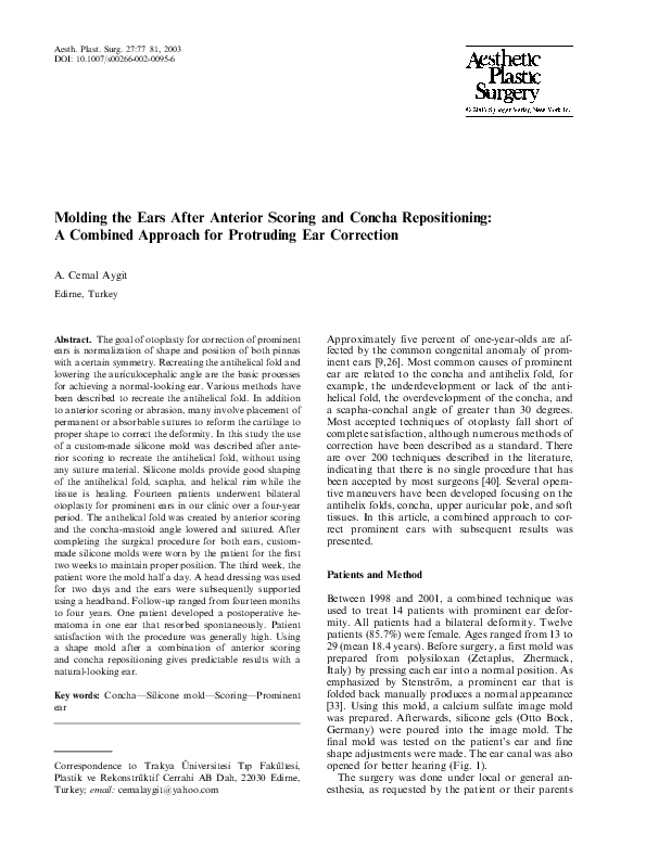(PDF) Molding the Ears After Anterior Scoring and Concha Repositioning ...