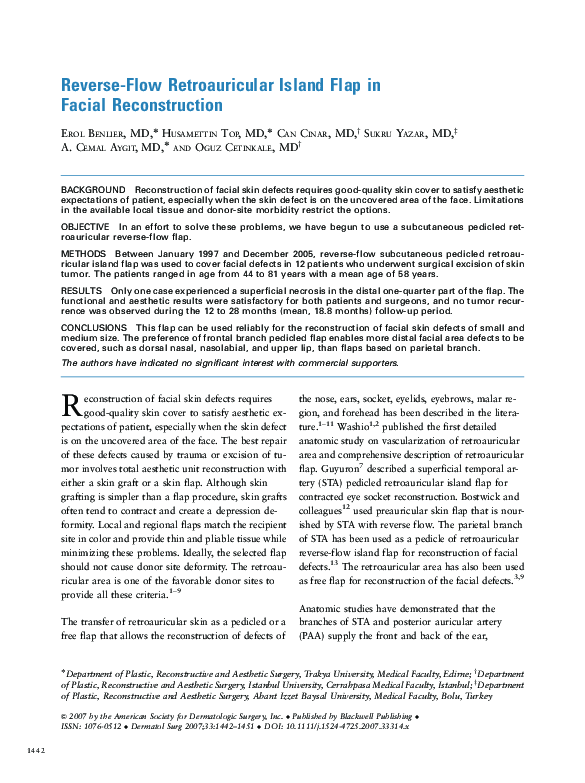 (PDF) Reverse-Flow Retroauricular Island Flap in Facial Reconstruction