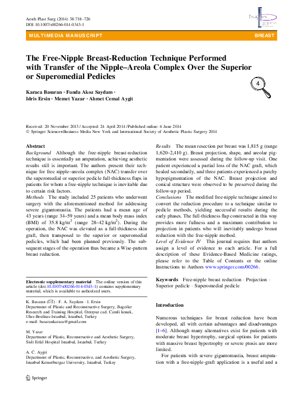 (PDF) The Free-Nipple Breast-Reduction Technique Performed with ...