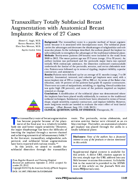 (PDF) Transaxillary Totally Subfascial Breast Augmentation with ...