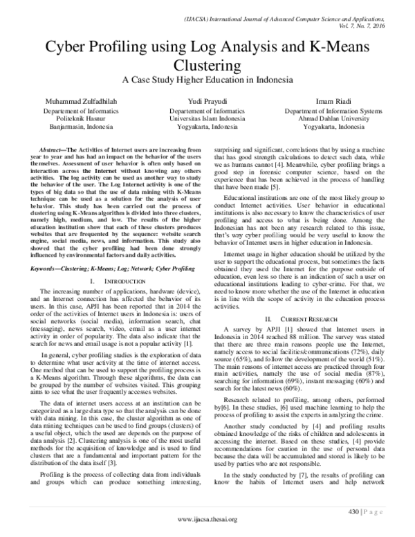 (PDF) Cyber Profiling Using Log Analysis And K-Means Clustering