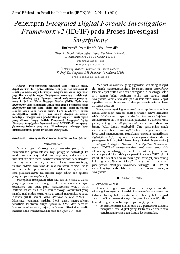 (PDF) Penerapan Integrated Digital Forensic Investigation Framework v2 (IDFIF) pada Proses ...