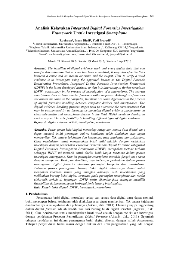 (PDF) Analisis Kelayakan Integrated Digital Forensics Investigation Framework Untuk Investigasi ...