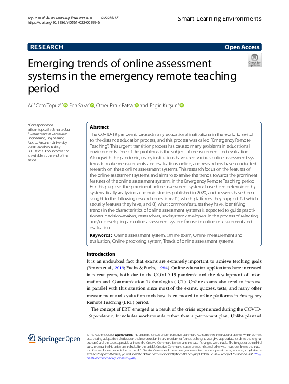 (PDF) Emerging trends of online assessment systems in the emergency remote teaching period