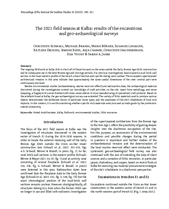 (PDF) The 2021 Field Season at Kalba: Results of the Excavations and ...