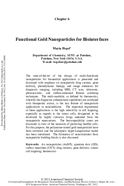 (PDF) Functional Gold Nanoparticles for Biointerfaces | Maria R Hepel ...