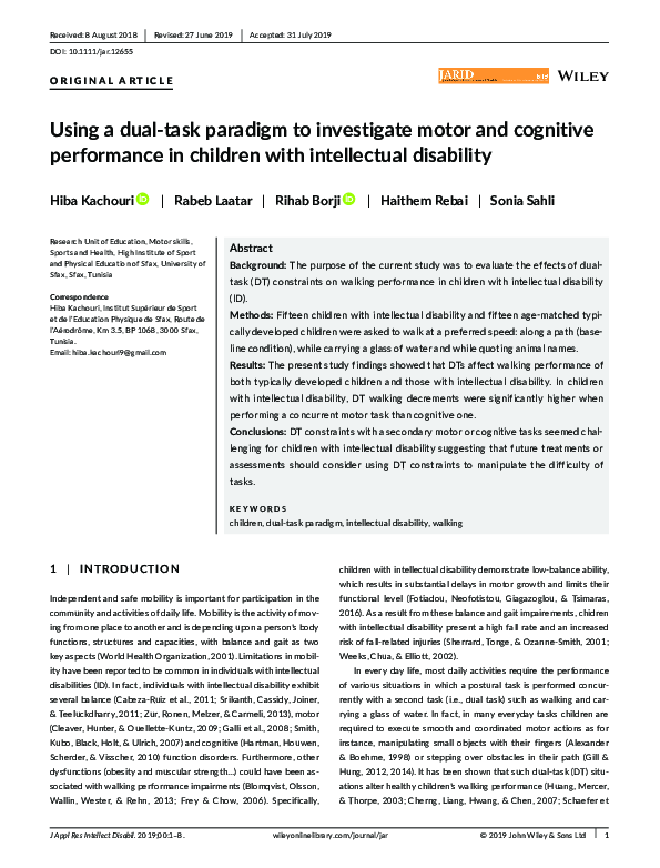 (PDF) Using a dual‐task paradigm to investigate motor and cognitive ...