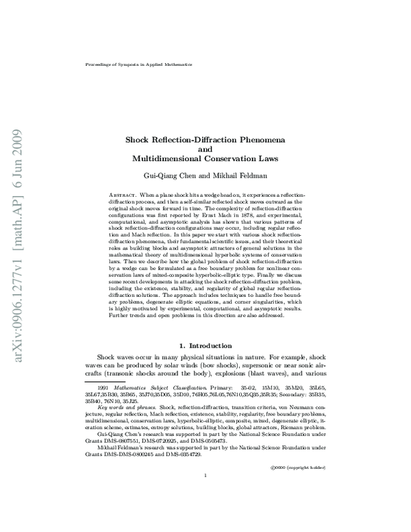 (PDF) Shock reflection-diffraction phenomena and multidimensional conservation laws
