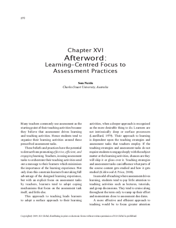 (PDF) Afterword: learning-centred focus to assessment practices
