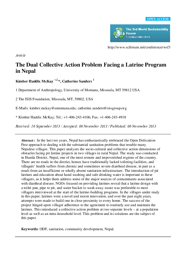 (PDF) The Dual Collective Action Problem Facing a Latrine Program in Nepal