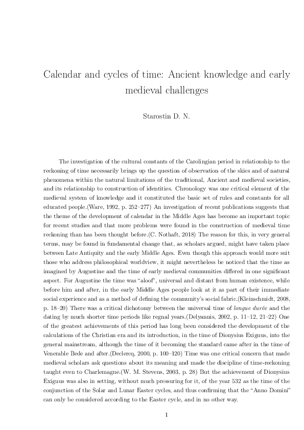 (PDF) Calendar and cycles of time: Ancient knowledge and early medieval ...