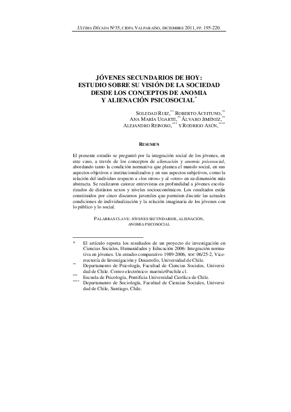 (PDF) Alienated youth of today: a study on the vision of the society ...