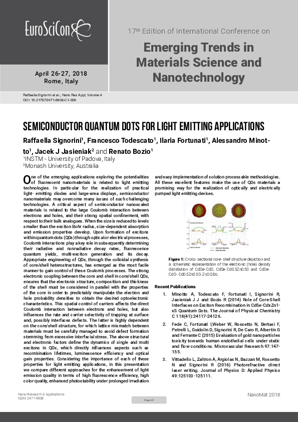 (PDF) Semiconductor quantum dots for light emitting applications | Raffaella Signorini ...