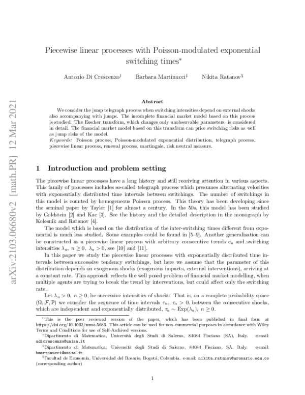 (PDF) Piecewise linear processes with Poisson-modulated exponential switching times