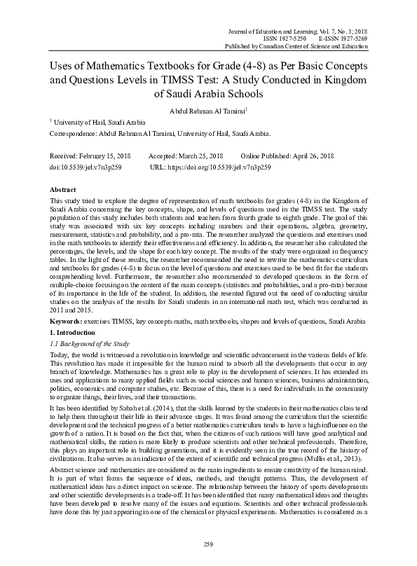 (PDF) Uses of Mathematics Textbooks for Grade (4-8) as Per Basic ...