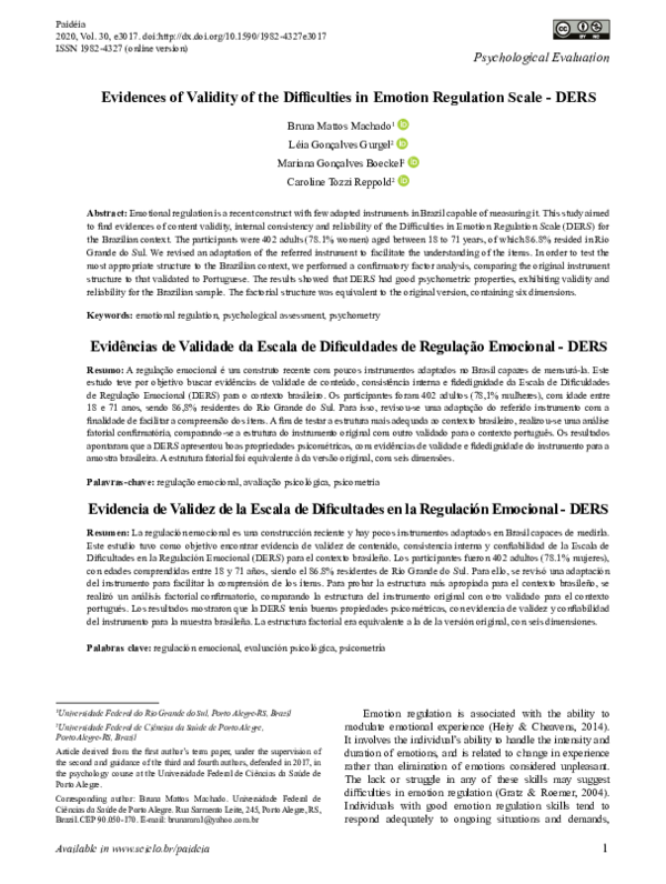 (PDF) Evidences of Validity of the Difficulties in Emotion Regulation Scale - DERS