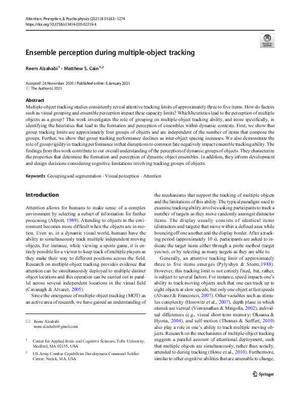 (PDF) Ensemble perception during multiple-object tracking