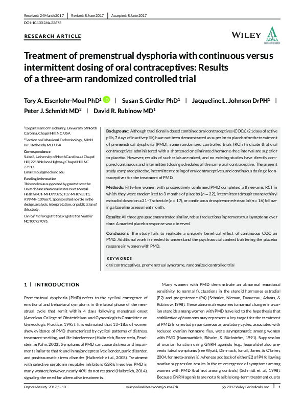 (PDF) Treatment of premenstrual dysphoria with continuous versus ...
