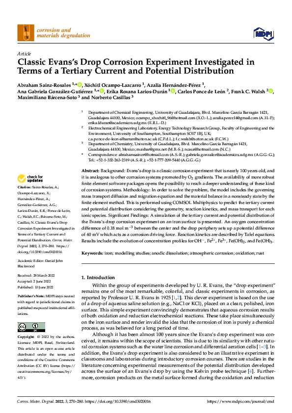 (PDF) Classic Evans’s Drop Corrosion Experiment Investigated in Terms ...