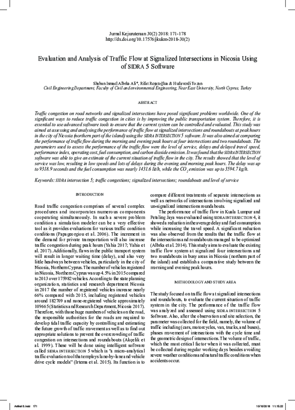 (PDF) Evaluation and Analysis of Traffic Flow at Signalized Intersections in Nicosia Using of ...